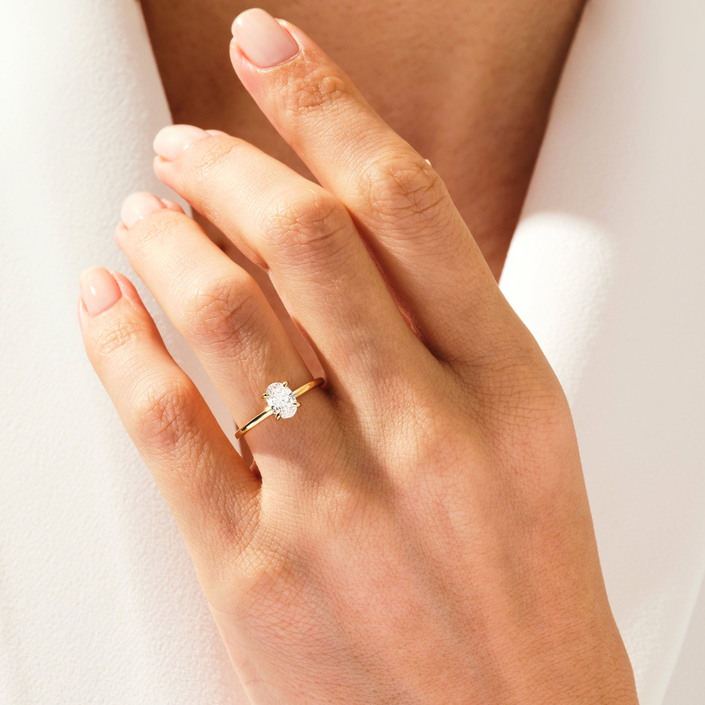 4-Prong Oval Cut with Hidden Halo Moissanite Engagement Ring – Fancy Clarity