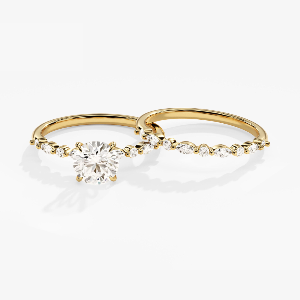 Versailles Half-Coverage Round Cut Moissanite Bridal Set – Fancy Clarity