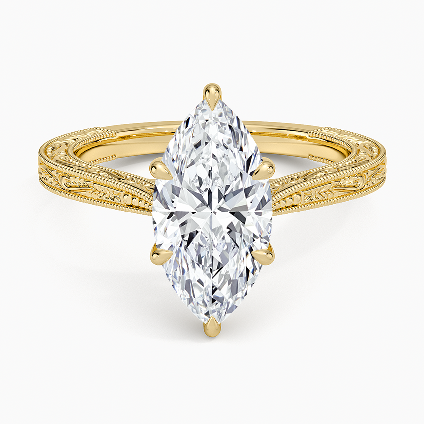 Vintage Engraved Marquise Cut Moissanite Engagement Ring – Fancy Clarity